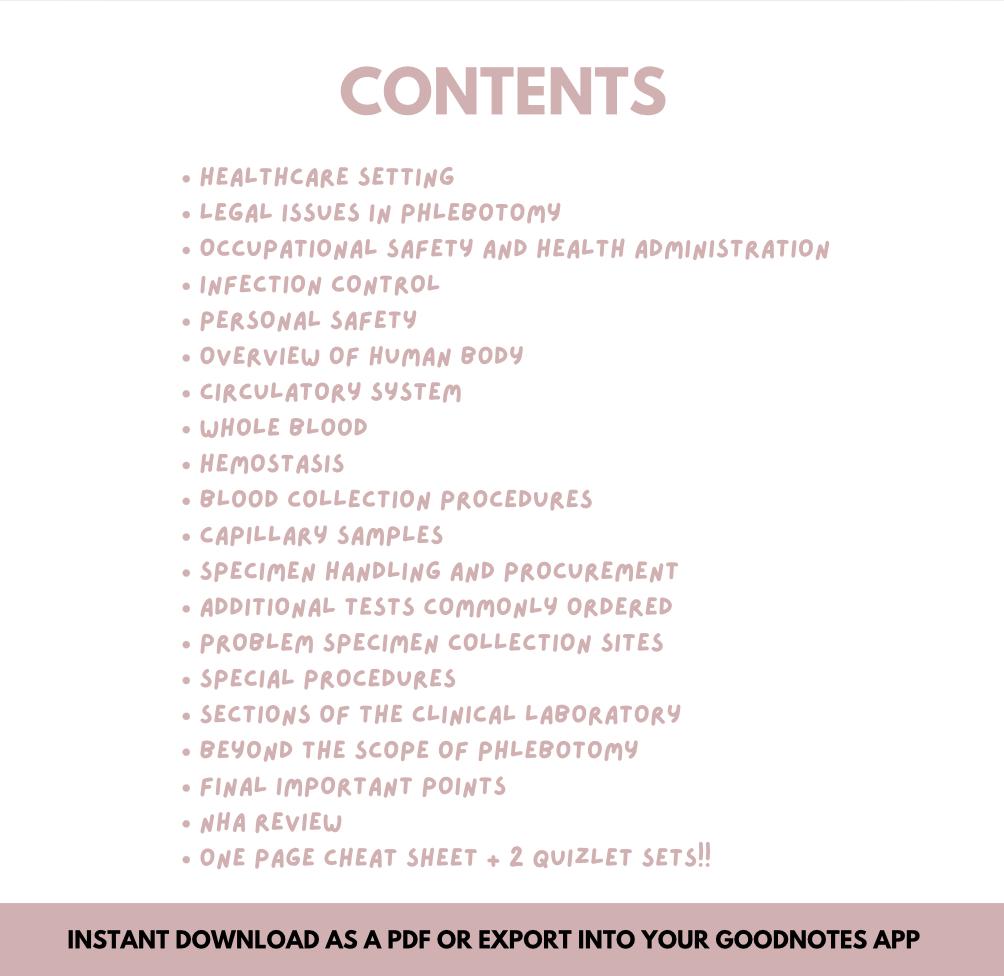 Phlebotomy NHA Exam Study Guide: Notes, Cheat Sheet, Quizlet (PDF) - Etsy