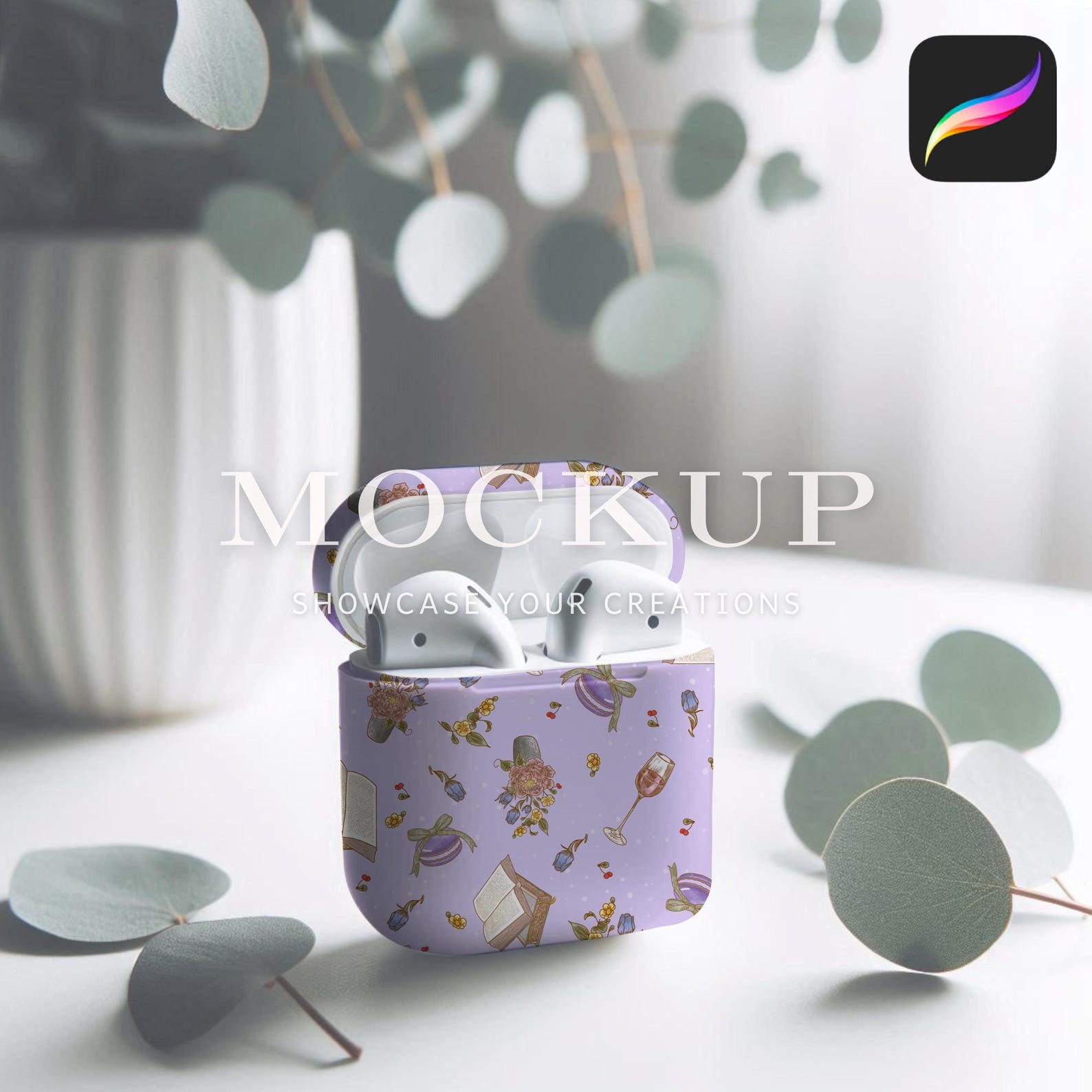 AirPod Case Mockup for Procreate, AirPod Eucalyptus Digital Mockup ...