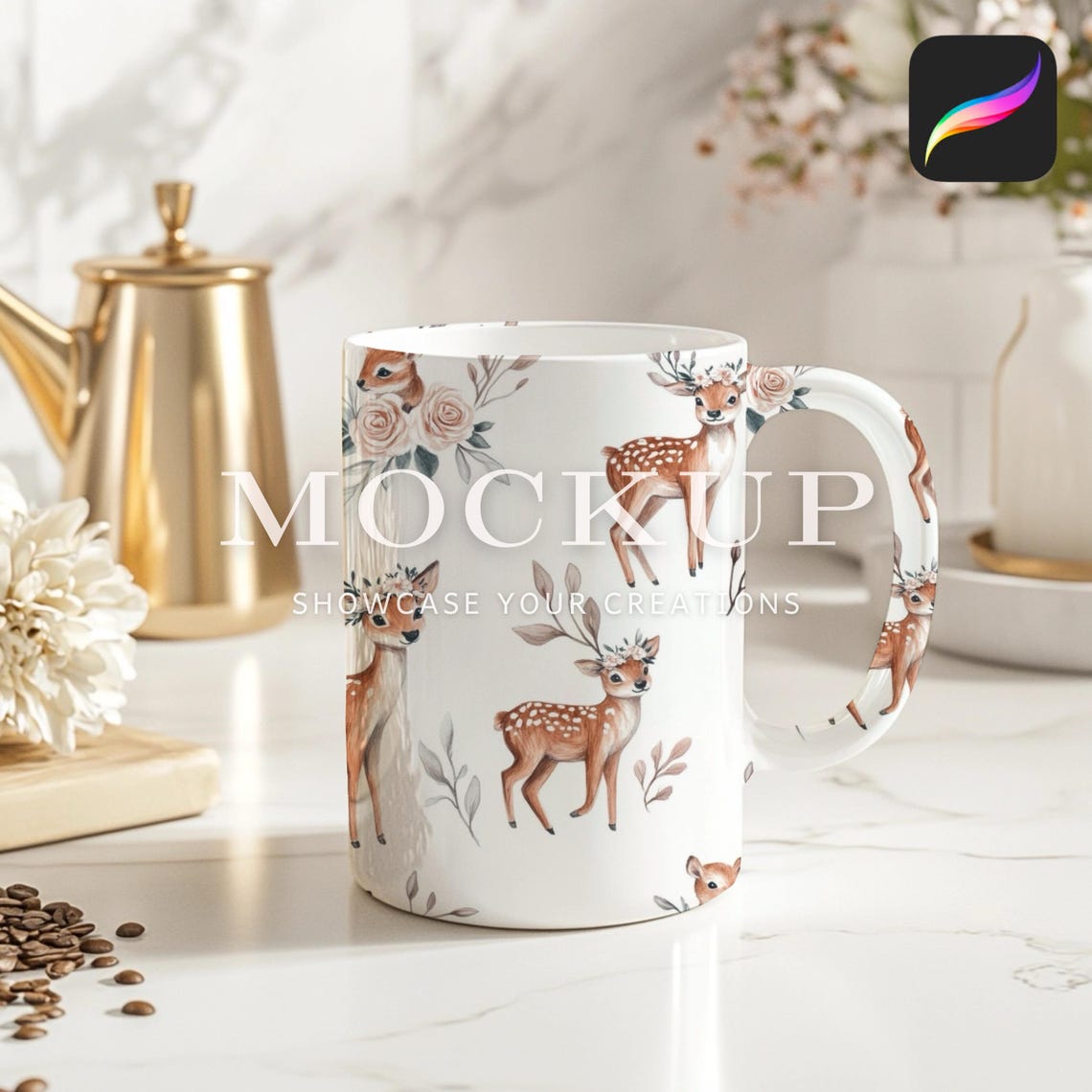 Minimalist Kitchen Coffee Mug Mockup for Procreate, Stylish Digital ...