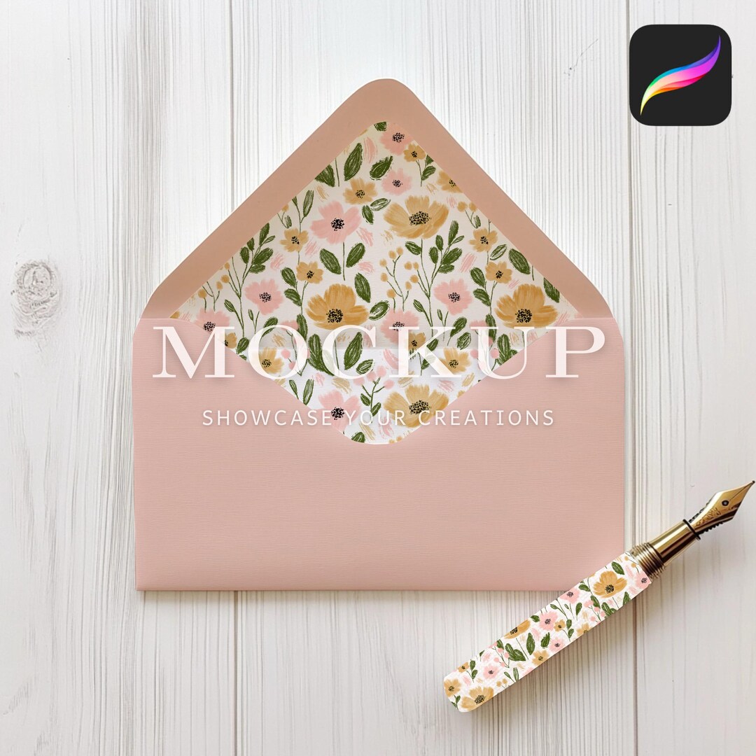 Envelope Liner Inner Flap and Outer Design and Pen Mockup for Procreate ...