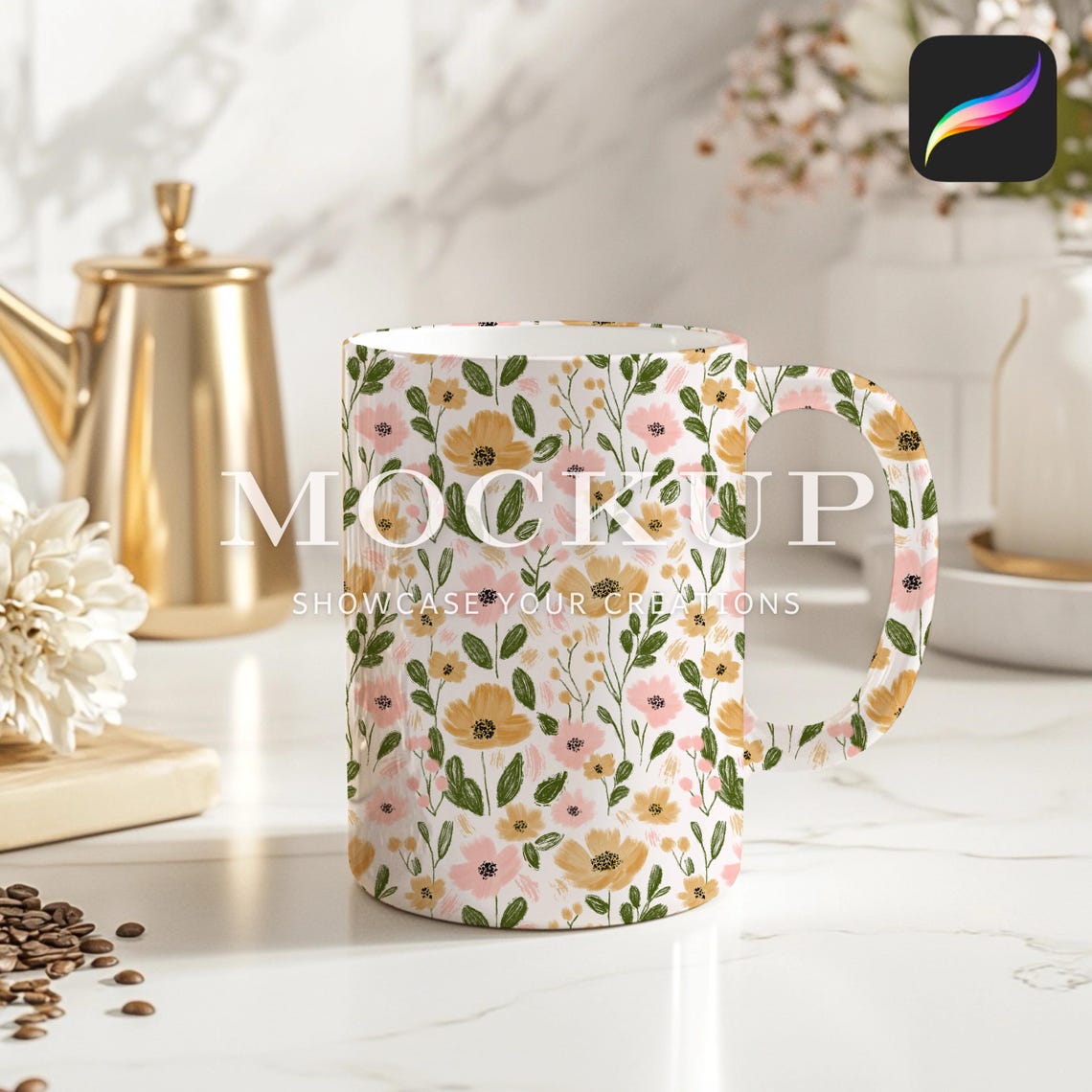 Minimalist Kitchen Coffee Mug Mockup for Procreate, Stylish Digital ...
