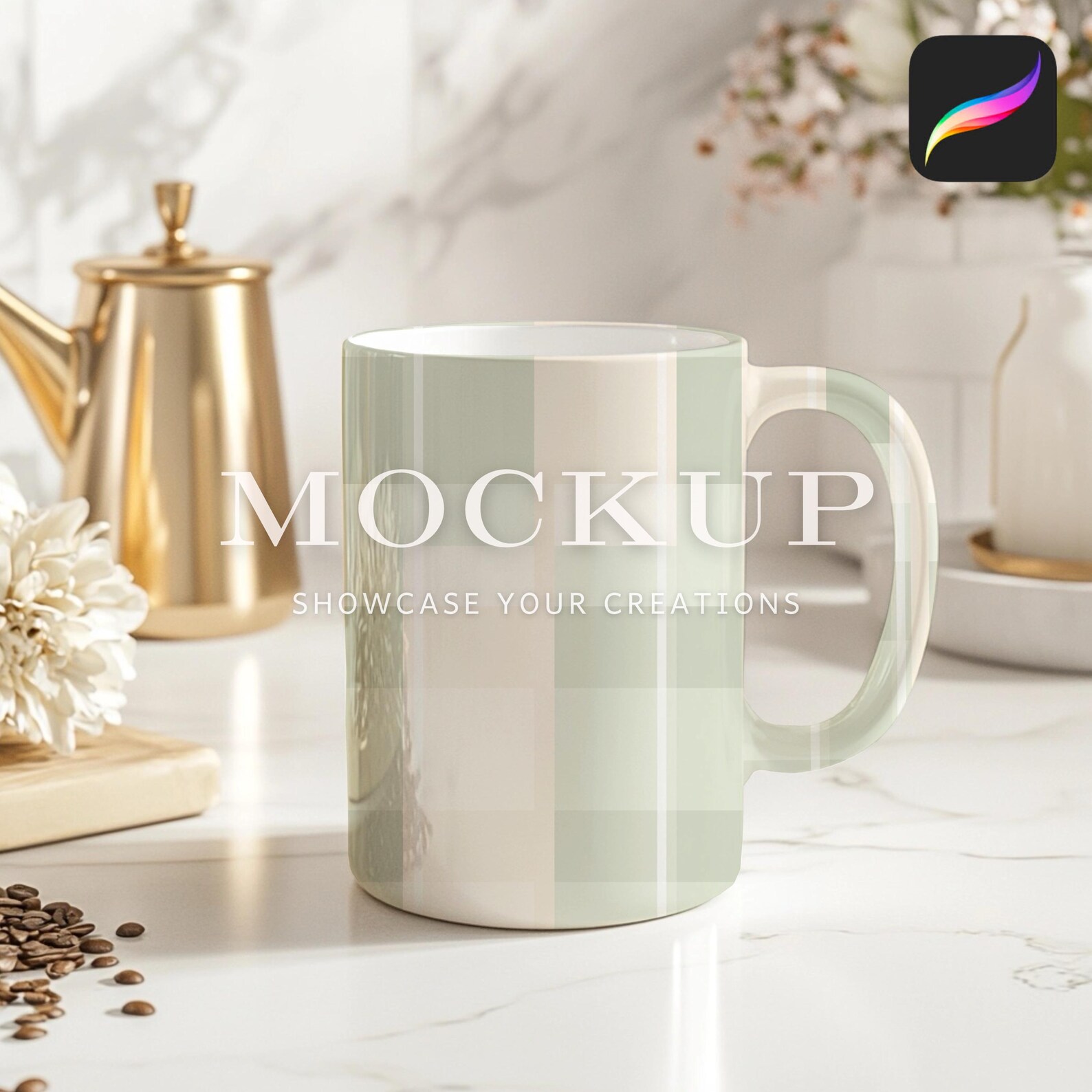 Minimalist Kitchen Coffee Mug Mockup for Procreate, Stylish Digital ...