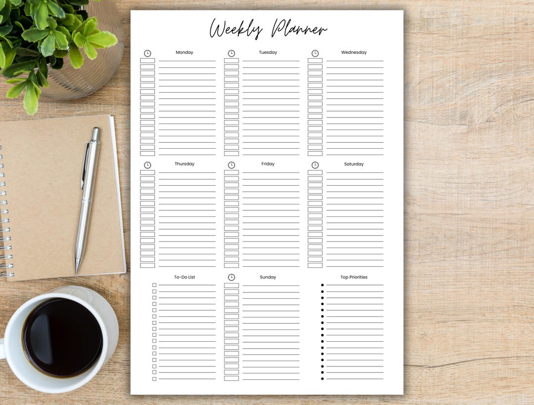 Weekly Planner Printable | Time Slots | To-do Lists & Priorities - Etsy