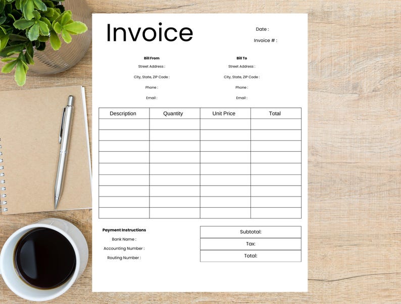 Invoice Template Printable | Invoice Tracker | Order Form | Instant ...