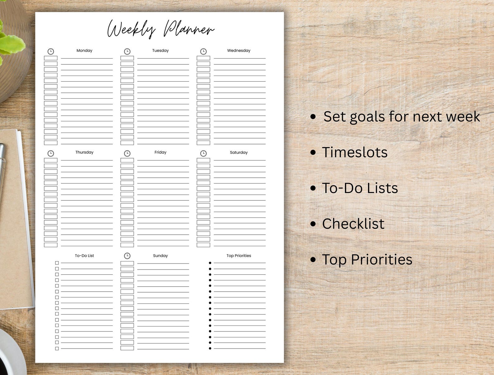 Weekly Planner Printable | Time Slots | To-do Lists & Priorities - Etsy
