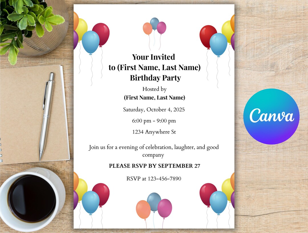 Editable Birthday Invitation Template | Minimalist Any Age Party Invite ...