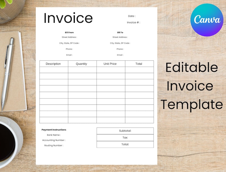 Invoice Template Printable | Invoice Tracker | Order Form | Instant ...