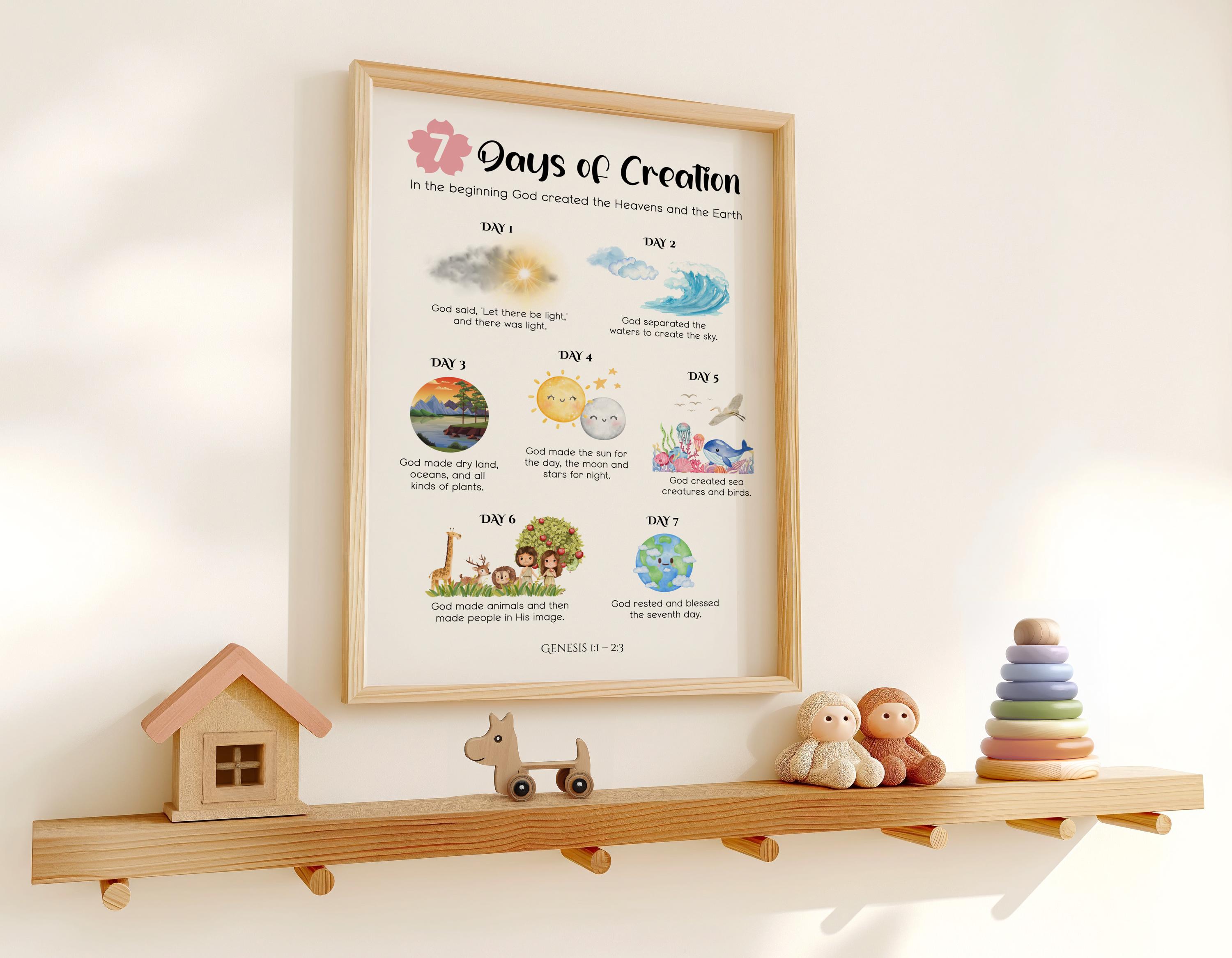 7 Days of Creation Wall Art Kids Christian Wall Art Scripture Poster ...