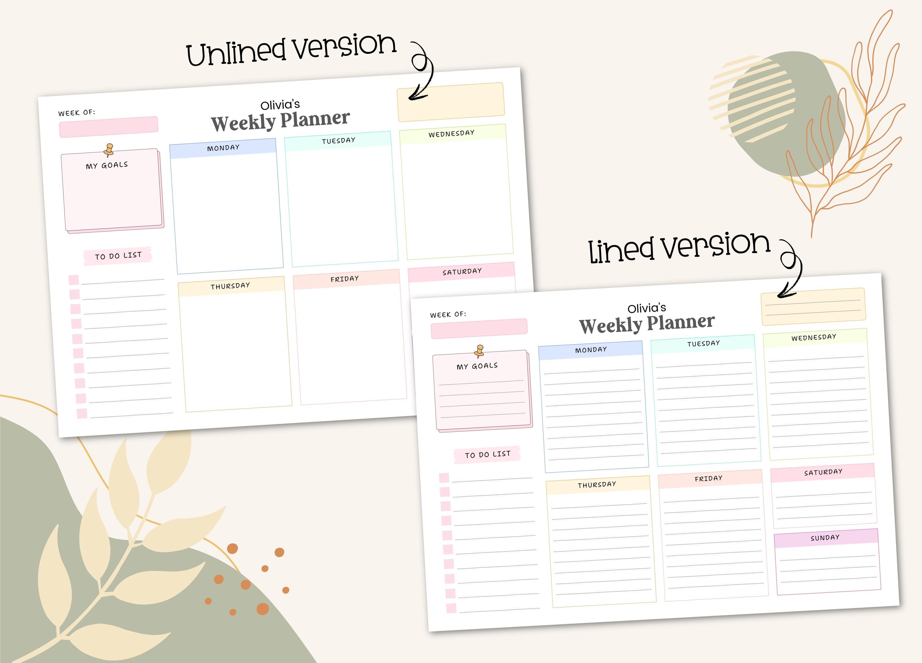Editable Weekly Schedule for Kids Weekly Planner Prints Weekly Plan ...