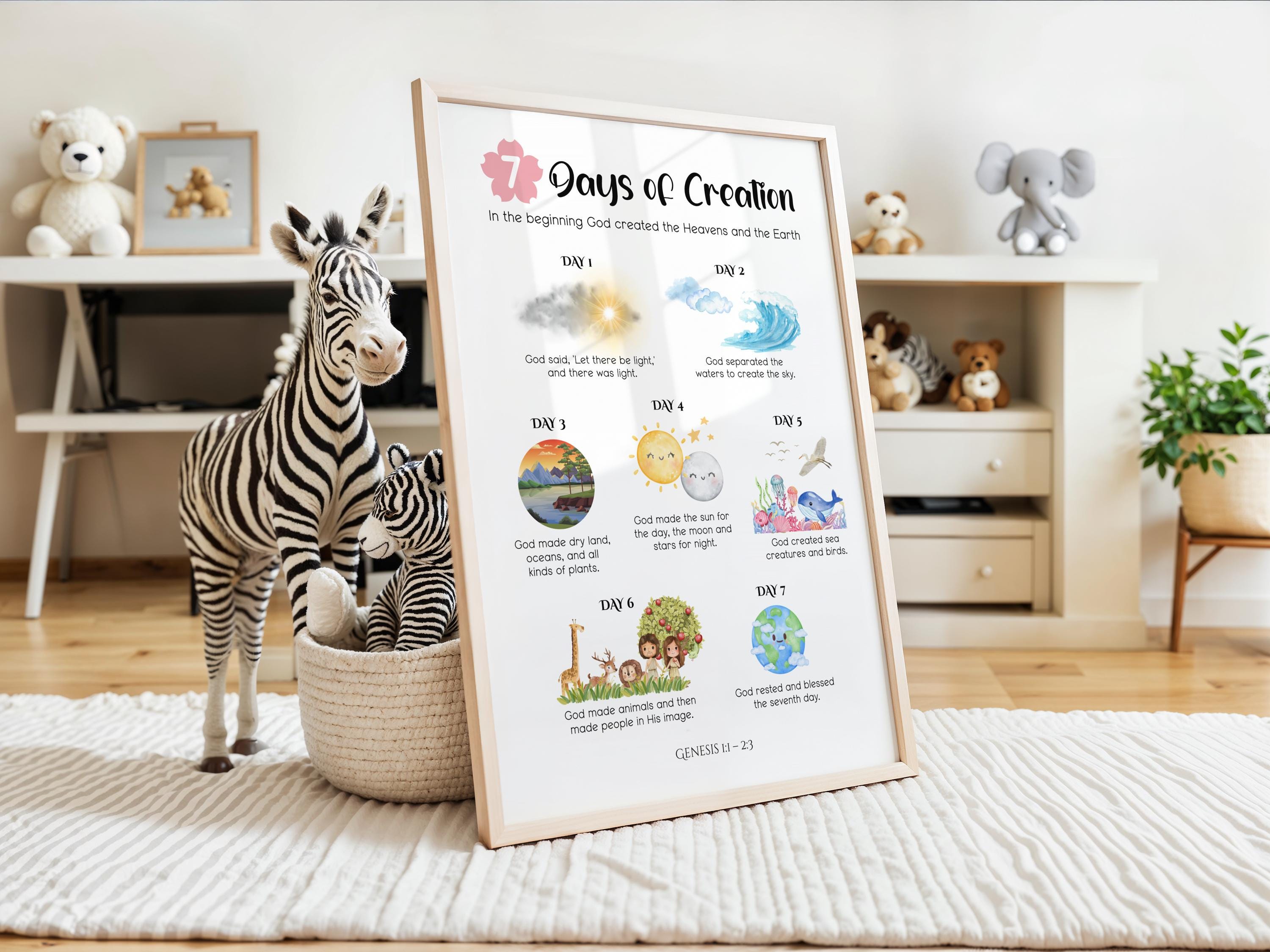 7 Days of Creation Wall Art Kids Christian Wall Art Scripture Poster ...