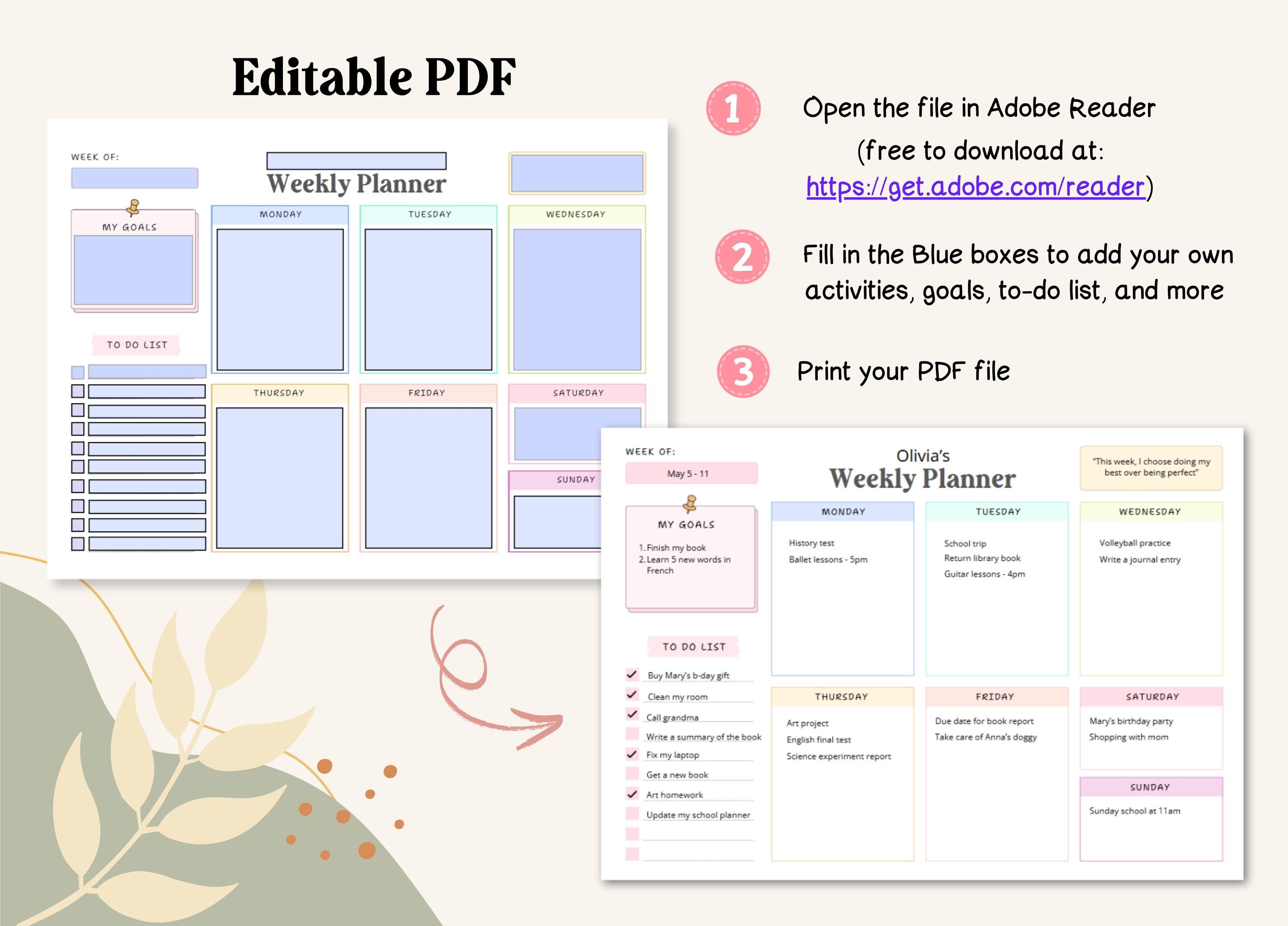 Editable Weekly Schedule for Kids Weekly Planner Prints Weekly Plan ...