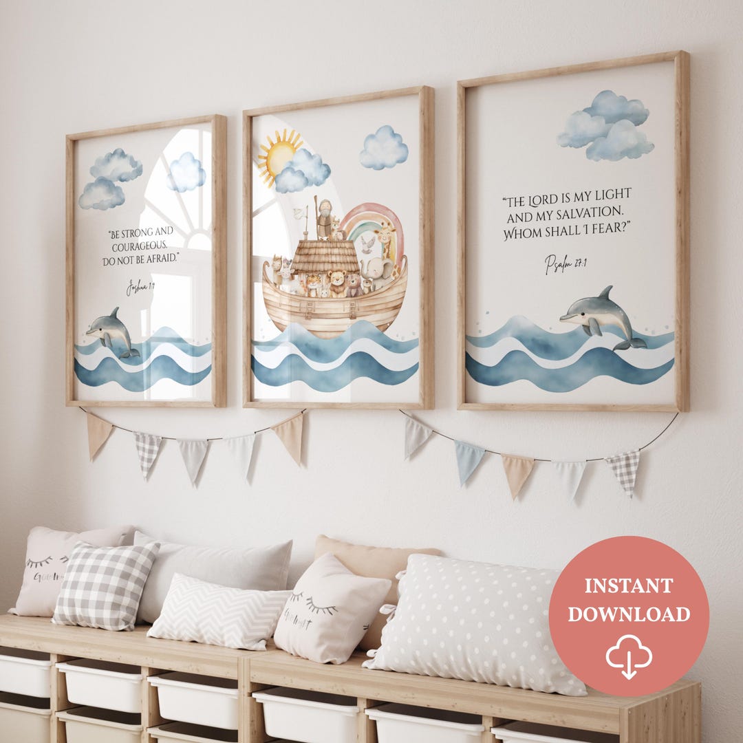 Christian Nursery Wall Art Noah's Ark Prints Scripture Poster Bible Art ...