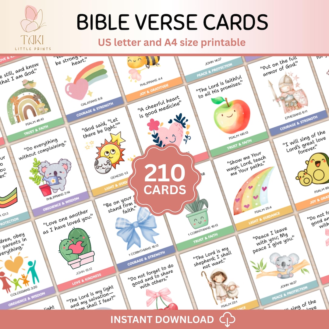 Kids Bible Verse Cards Scripture Cards Printable Christian Affirmation ...