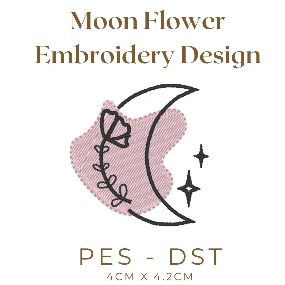 Moon Flower Embroidery Pattern Leaf Design, Floral Stitch Design, PES ...