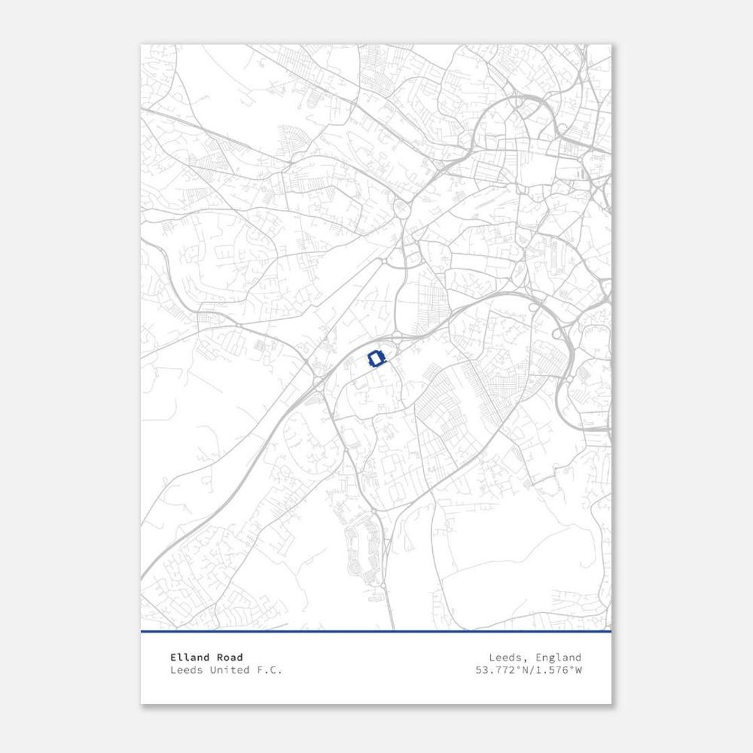 Elland Road Stadium Leeds United Poster Map - Etsy UK