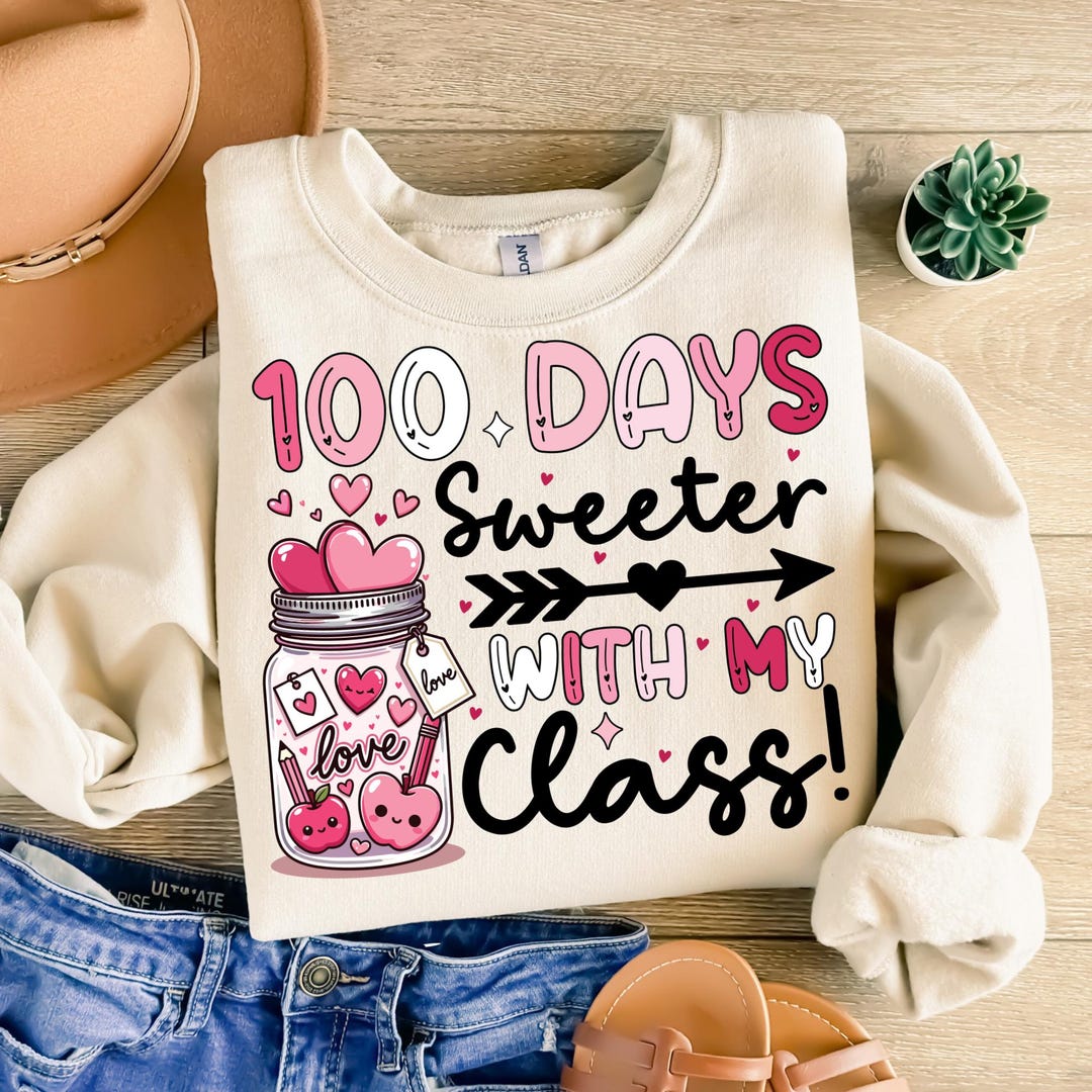 100 Days of School PNG, Valentines Day Png, Retro Valentine Png, 100th ...