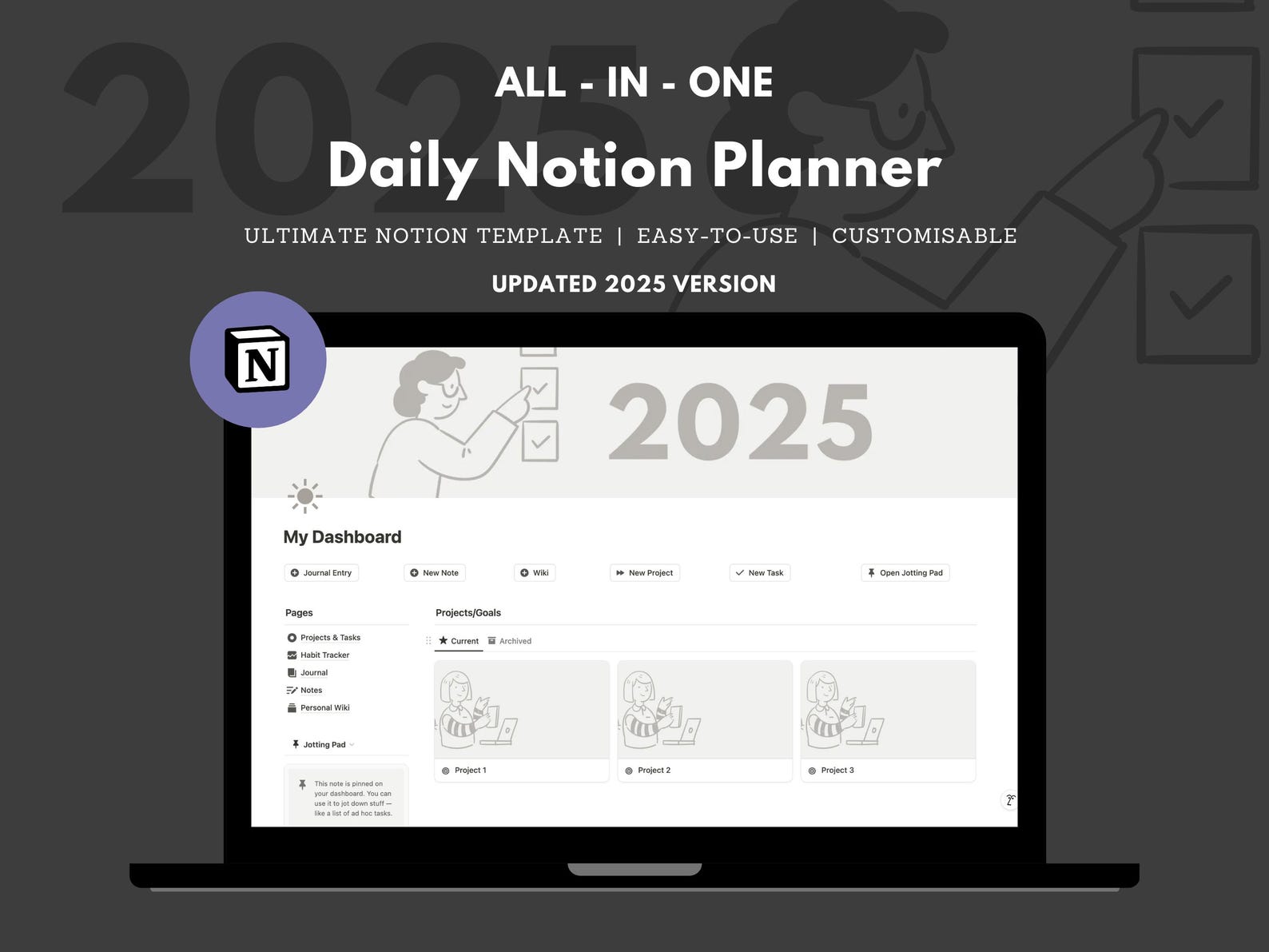 2025 Daily Planner Notion All-in-one Template | iPad Planner Notion ...