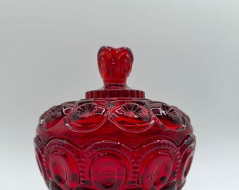 Moon and Stars Ruby Red 5.5" Compote Candy Dish Goblet, No Lid, Pressed ...