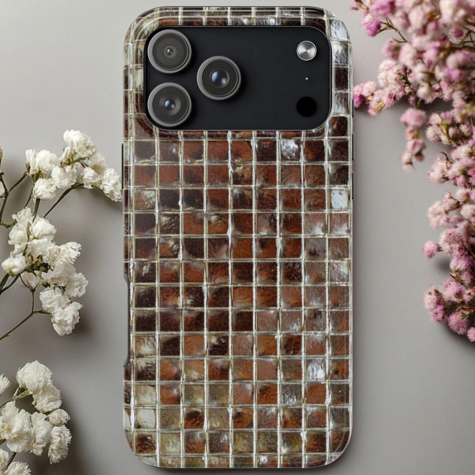 Boho Mosaic Tile Phone Case, Silver Glass Tile Magsafe Cover, Modern ...