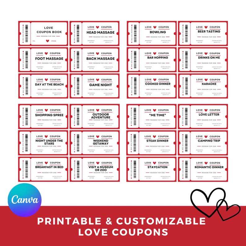 Love Coupons, Printable Canva Template, Thoughtful Gift, Gifts for Her ...