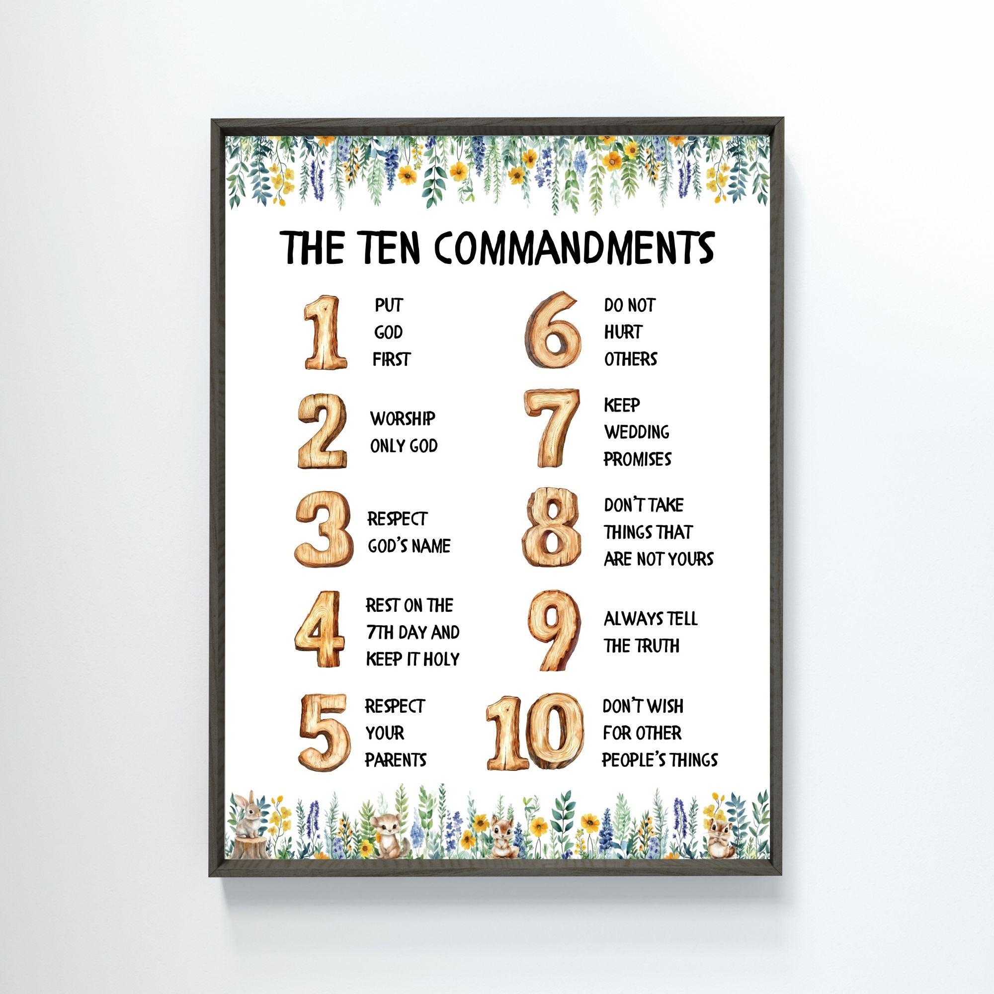 10 Commandments, Girl Boho Floral Wall Art, Kids Bible Verse Art, Kids ...