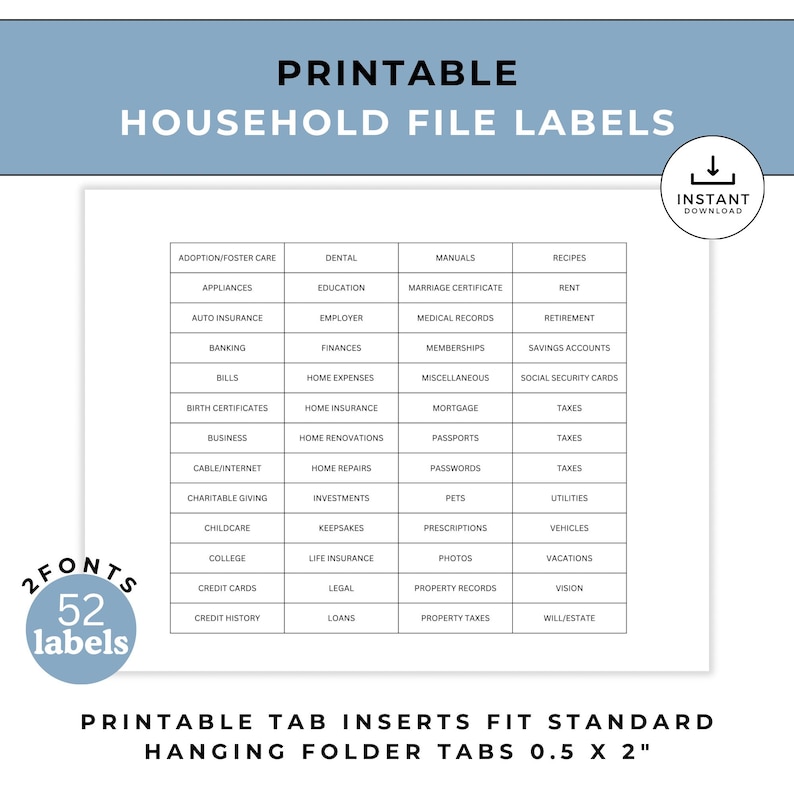 Printable Document Box Tab Labels, Folder Tab Labels for Document ...