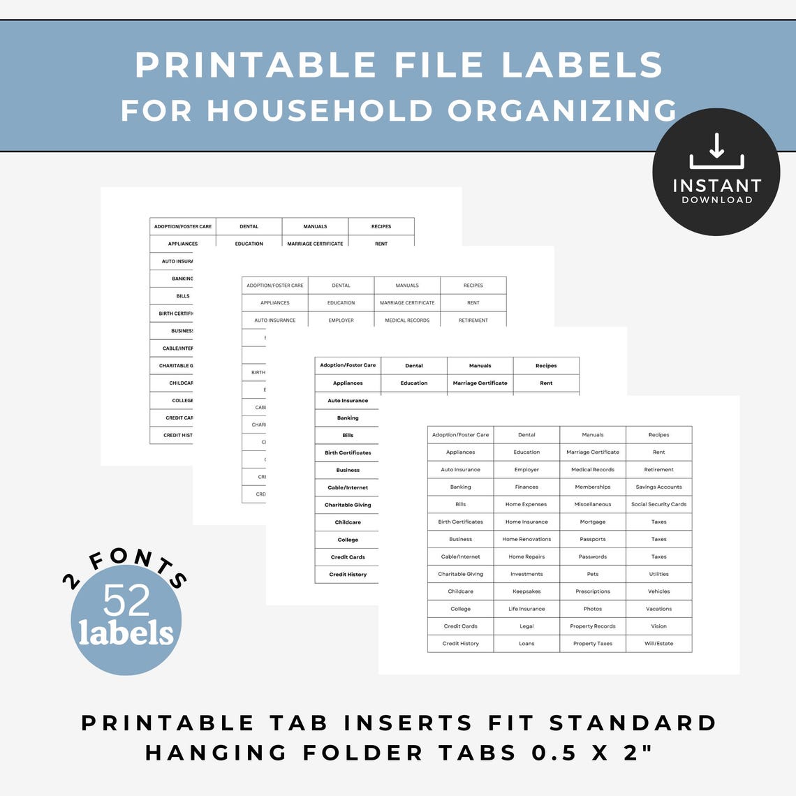 Printable Document Box Tab Labels, Folder Tab Labels for Document ...