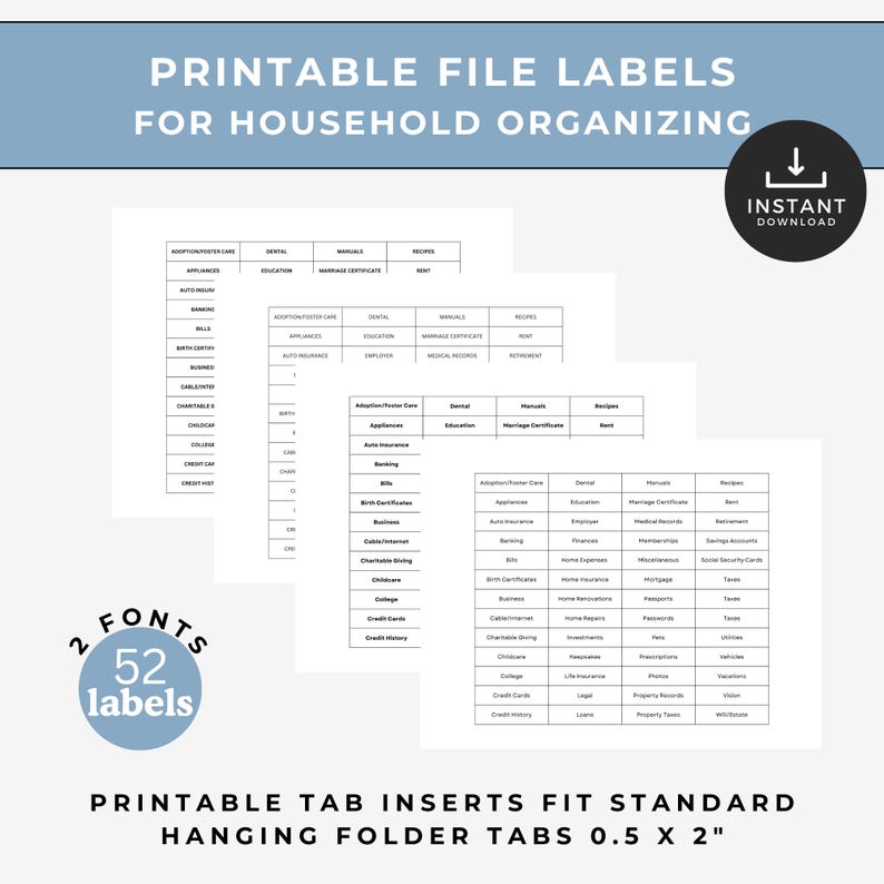 Printable Document Box Tab Labels, Folder Tab Labels for Document ...