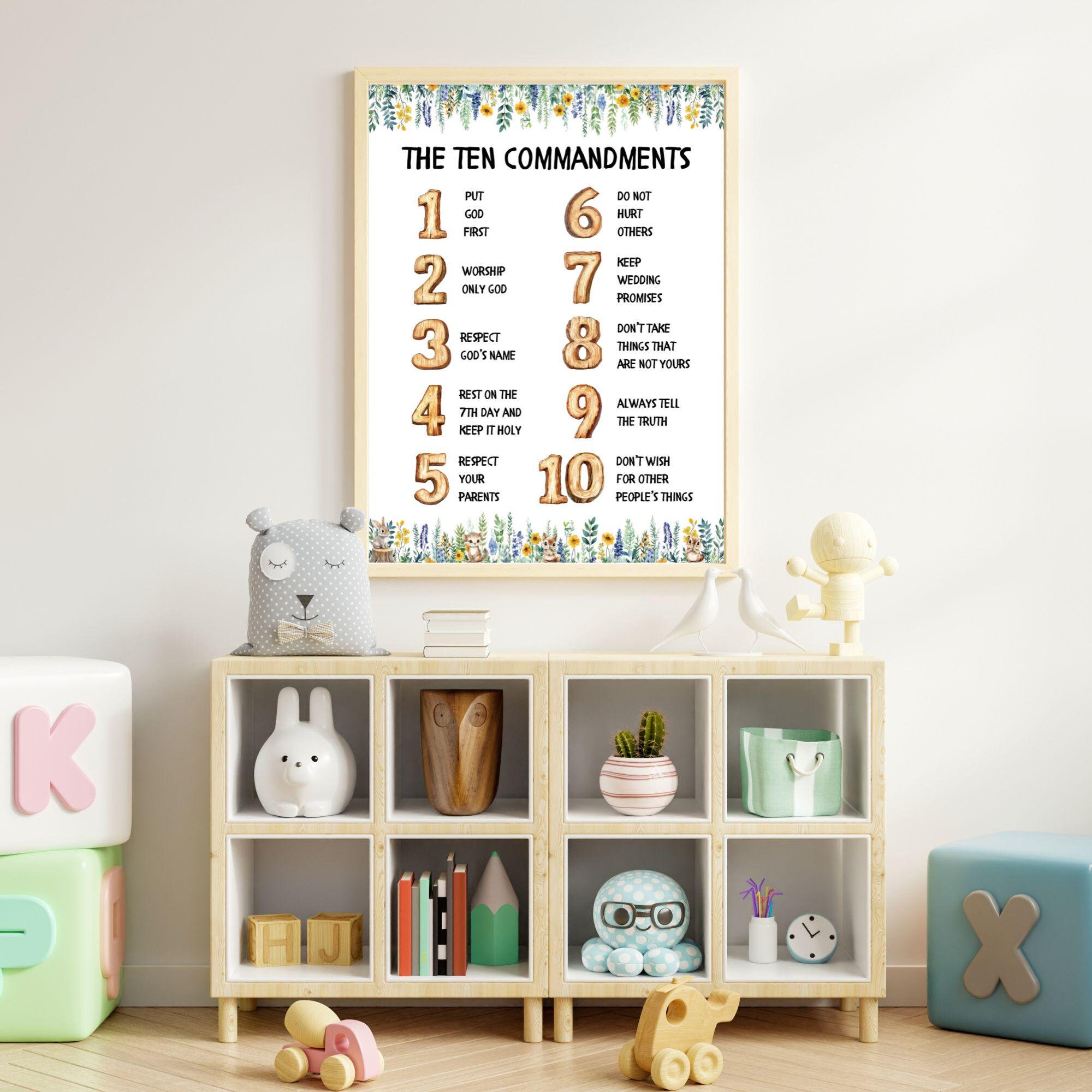 10 Commandments, Girl Boho Floral Wall Art, Kids Bible Verse Art, Kids ...