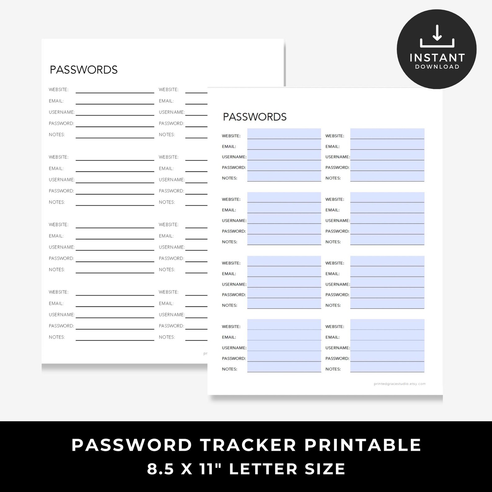 Password Tracker Fillable, Printable Password Sheet, Simple Minimal ...