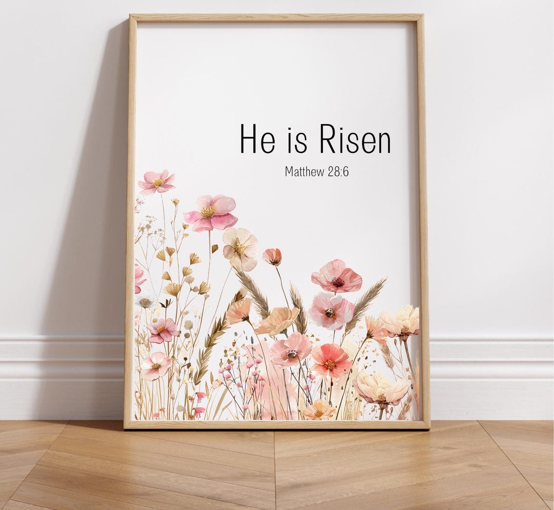 He is Risen Easter Floral Print, Watercolor Wildflowers, Catholic ...