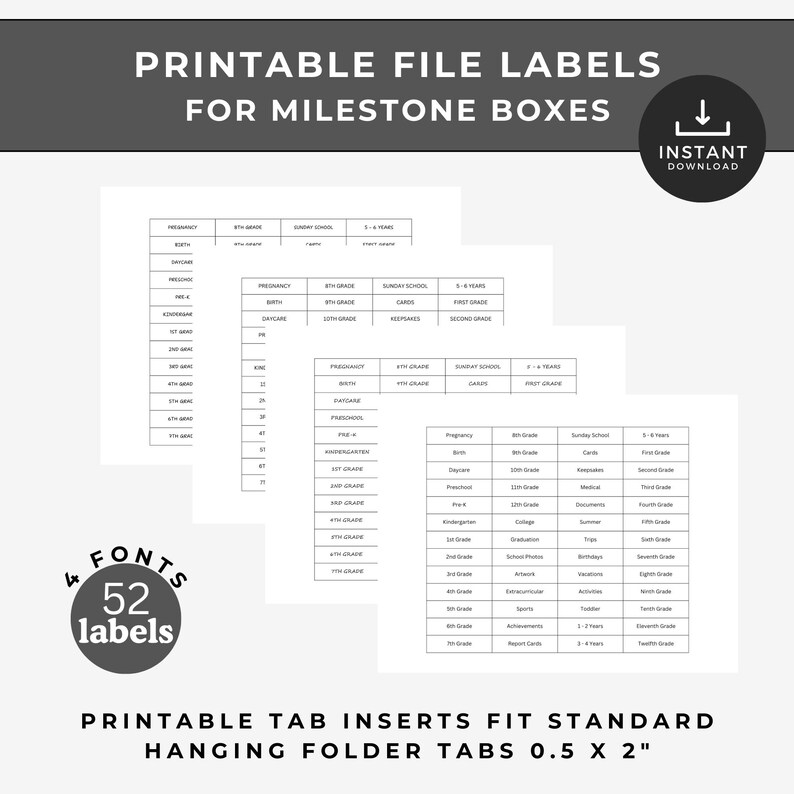 Printable Milestone Tote Labels, File Box Tab Labels for Memory Boxes ...