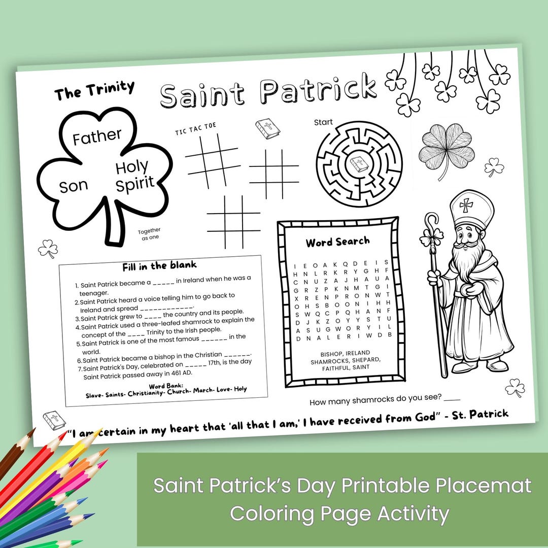 St. Patrick's Day Activity Placemat – Fun Kids Coloring Placemats for ...