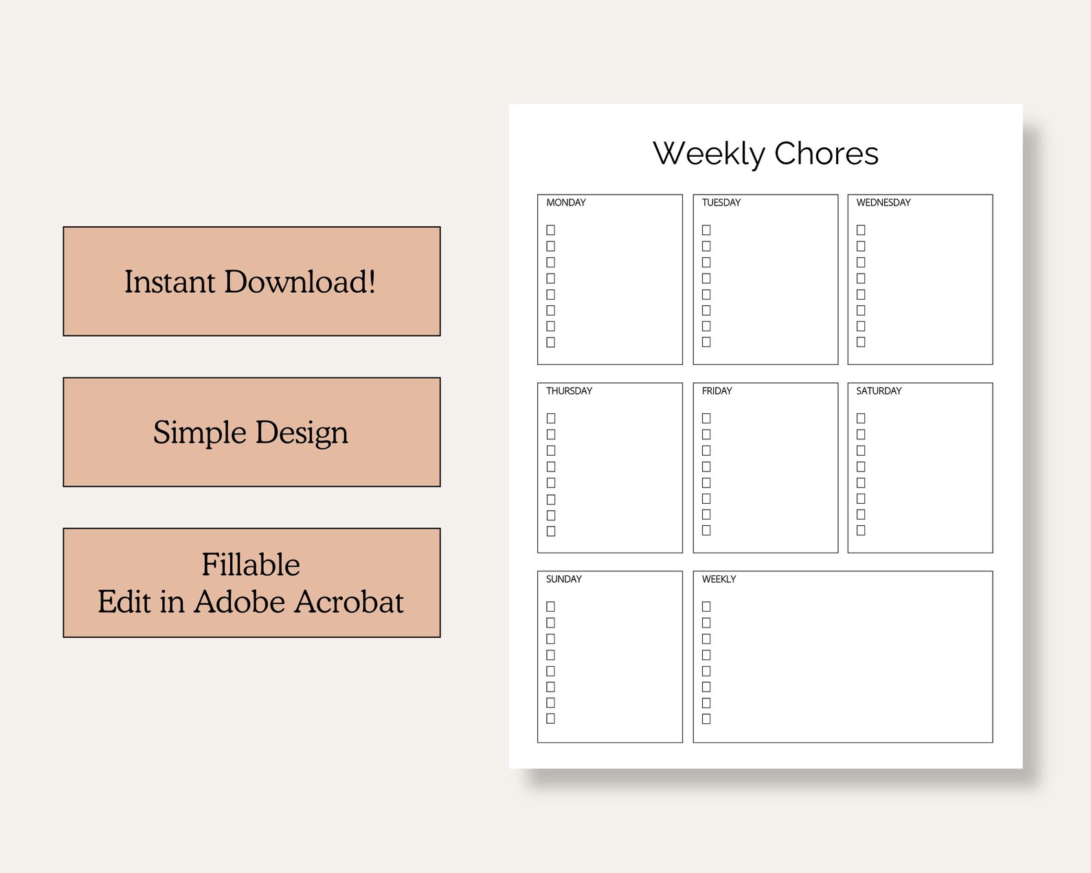 Printable Chore Chart, Daily Printable Chore Chart for Adult, Household ...