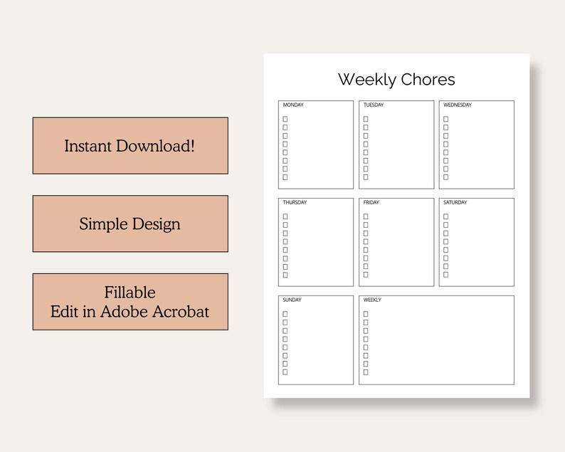 Printable Chore Chart, Daily Printable Chore Chart for Adult, Household ...