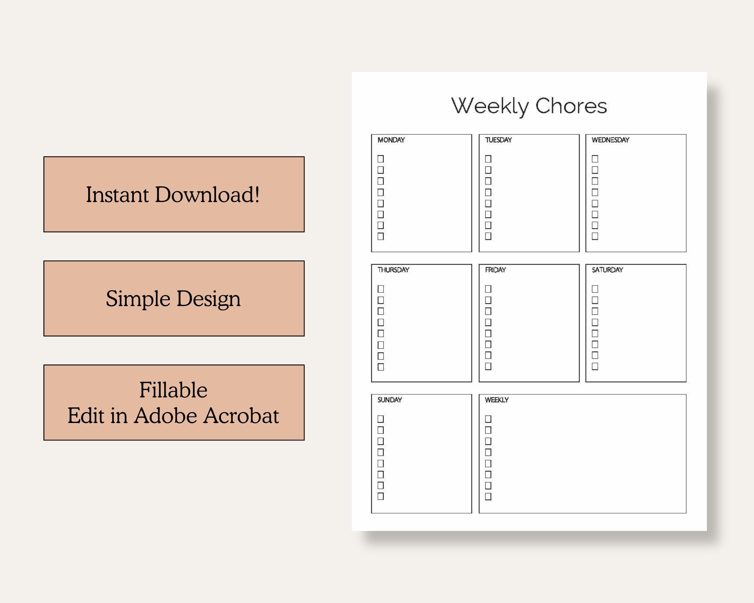 Editable Weekly Chores, Printable Weekly Checklist, House Chores Weekly ...