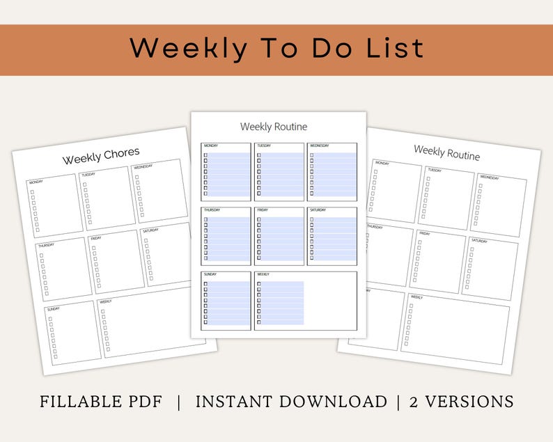 Editable Chore Chart, Simple Weekly to Do List, Weekly Planner, Blank ...