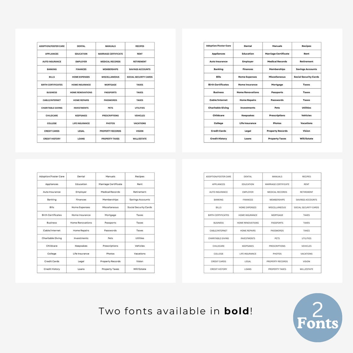 Document Box Tabs for Household Labels, File Box Tab Labels for ...