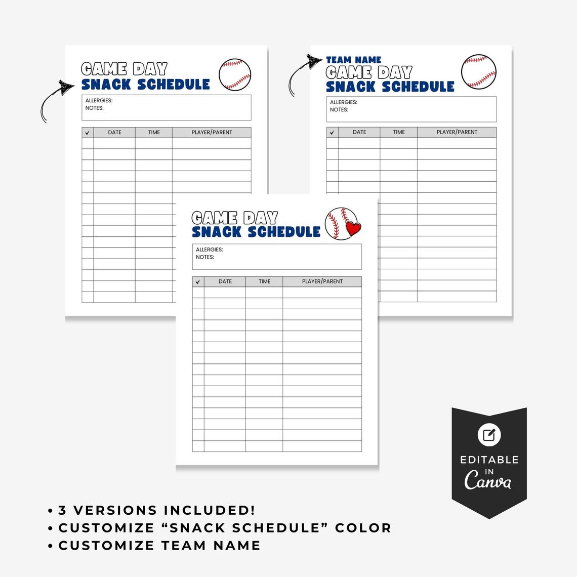 Baseball Snack Schedule Sign-up Sheet, Printable & Customizable Tball ...