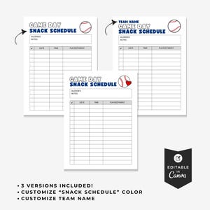 Baseball Snack Schedule Sign-up Sheet, Printable & Customizable Tball ...