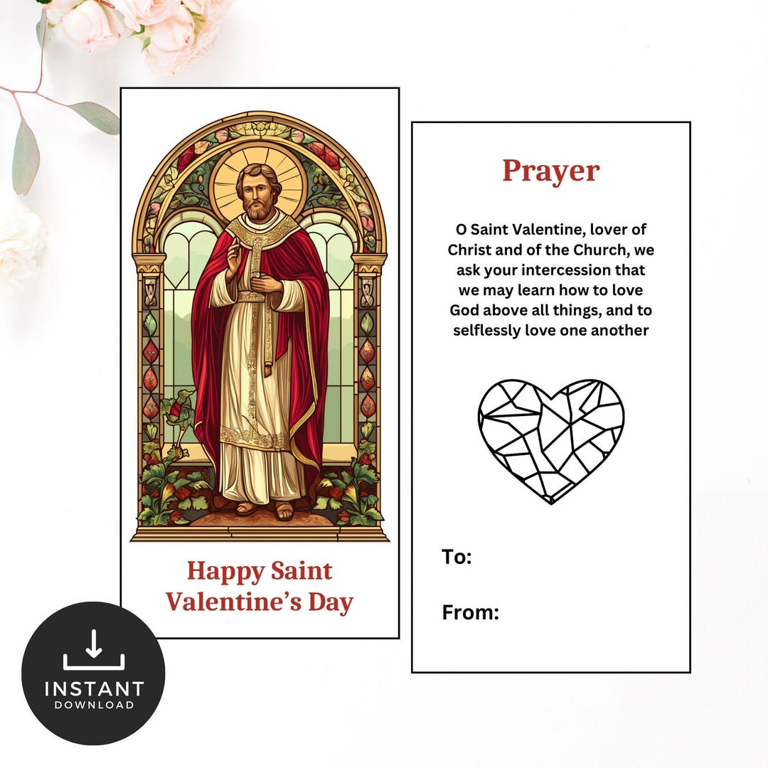Printable Saint Valentine’s Day Card, Religious Catholic Valentine’s Day Card, Perfect for ...