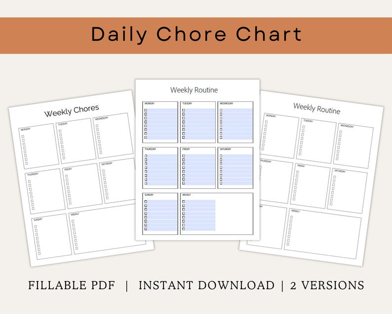 Editable Weekly Chores, Printable Weekly Checklist, House Chores Weekly ...