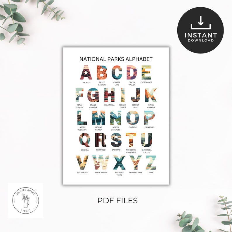 National Park Alphabet Poster, Printable Wall Art, Alphabet Print, Kids ...