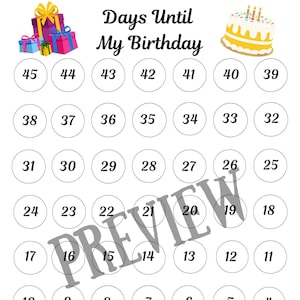 Kids Birthday Countdown | Printable Birthday Countdown Calendar | Fun ...