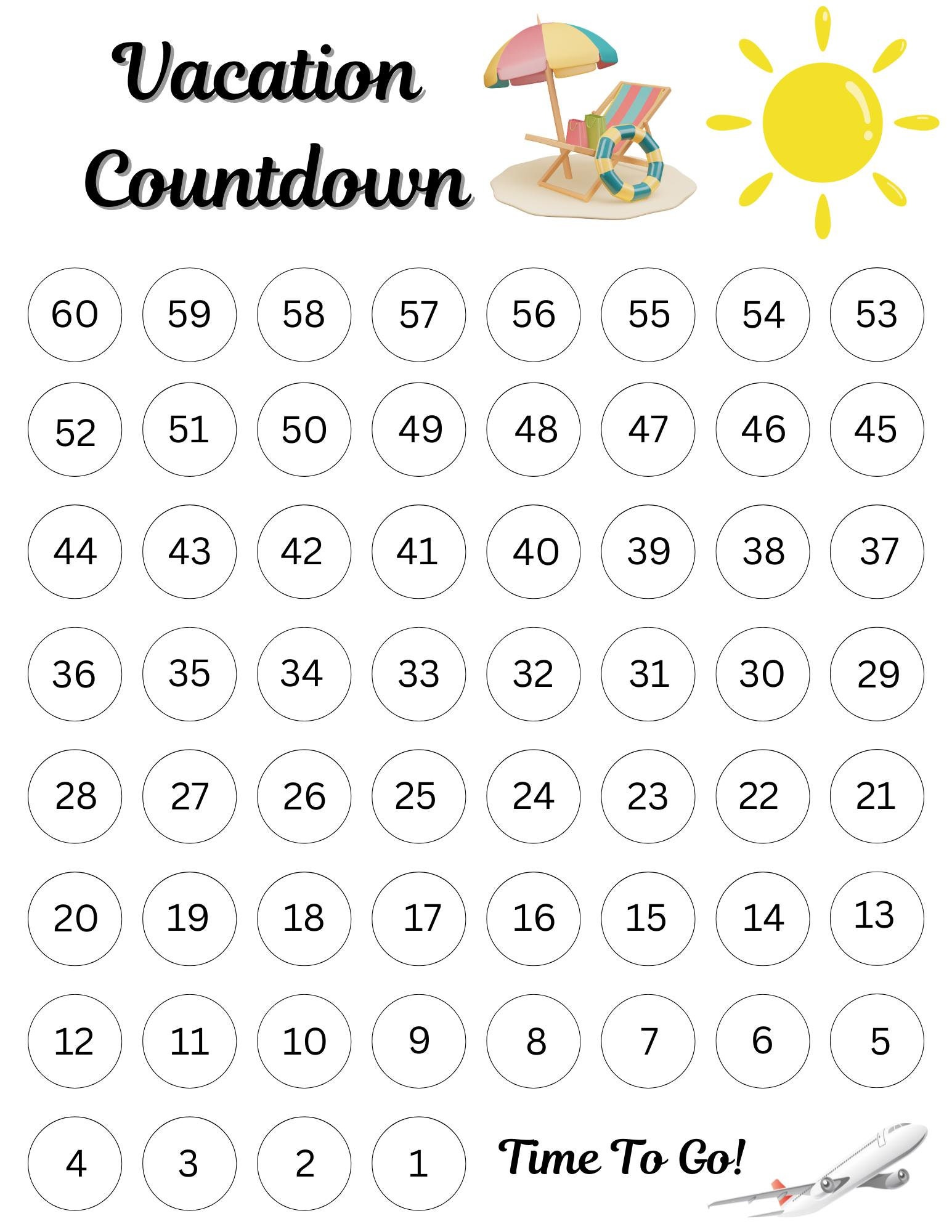 Vacation Countdown Calendar, Vacation Countdown Tracker, 30 & 60 Day ...