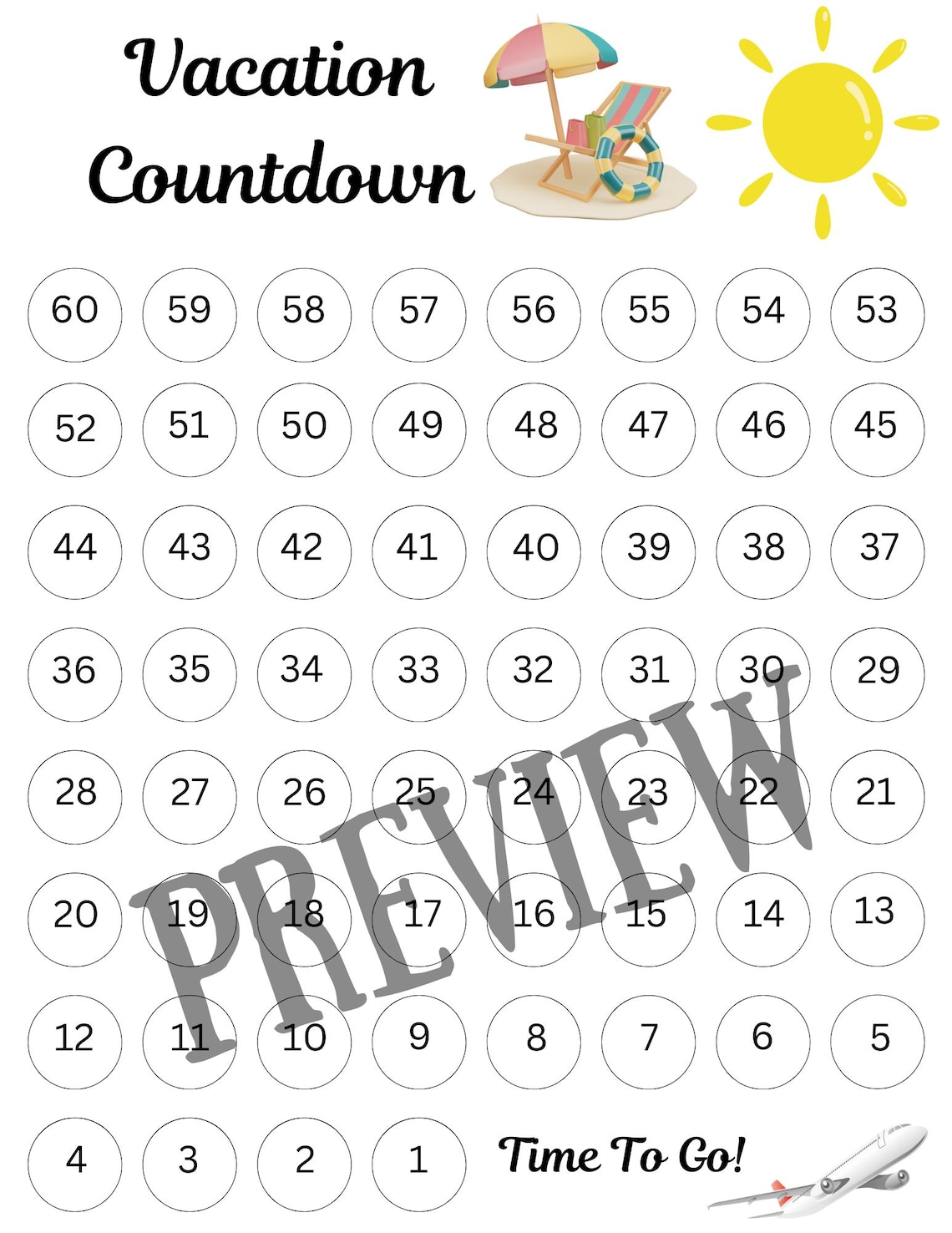 Vacation Countdown Calendar, Vacation Countdown Tracker, 30 & 60 Day ...