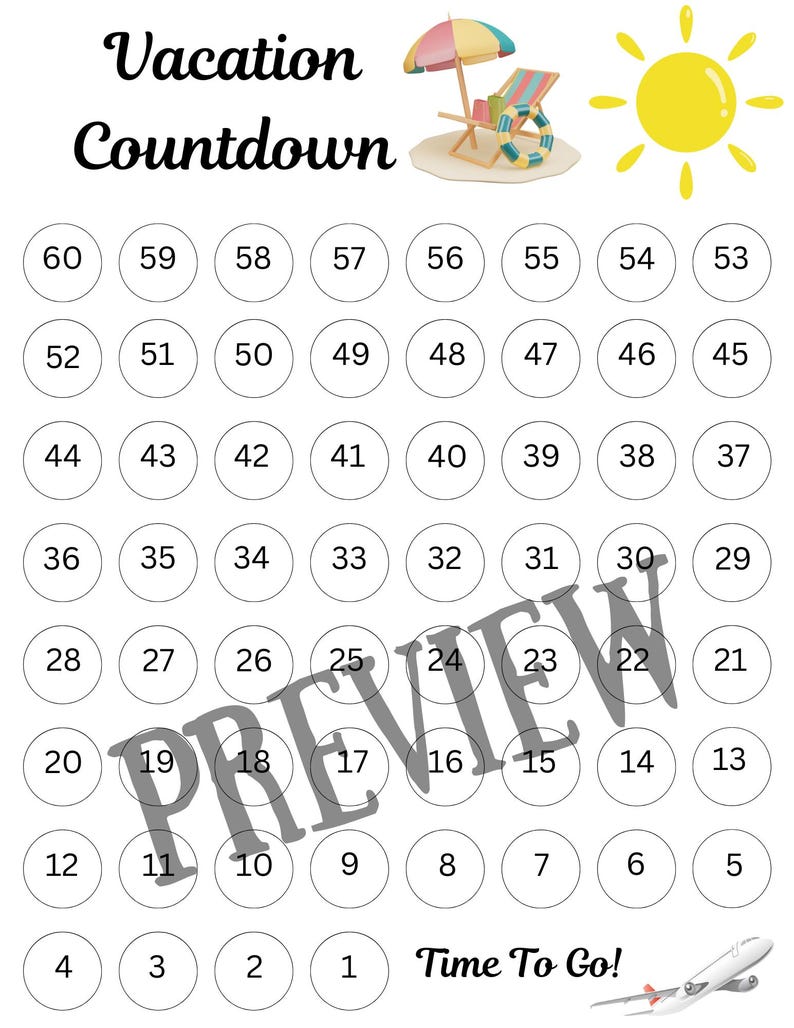 Vacation Countdown Calendar, Vacation Countdown Tracker, 30 & 60 Day ...