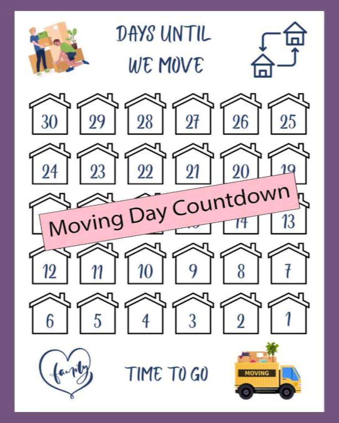 Moving Day Countdown Printable | 30-day Moving Countdown Calendar for ...