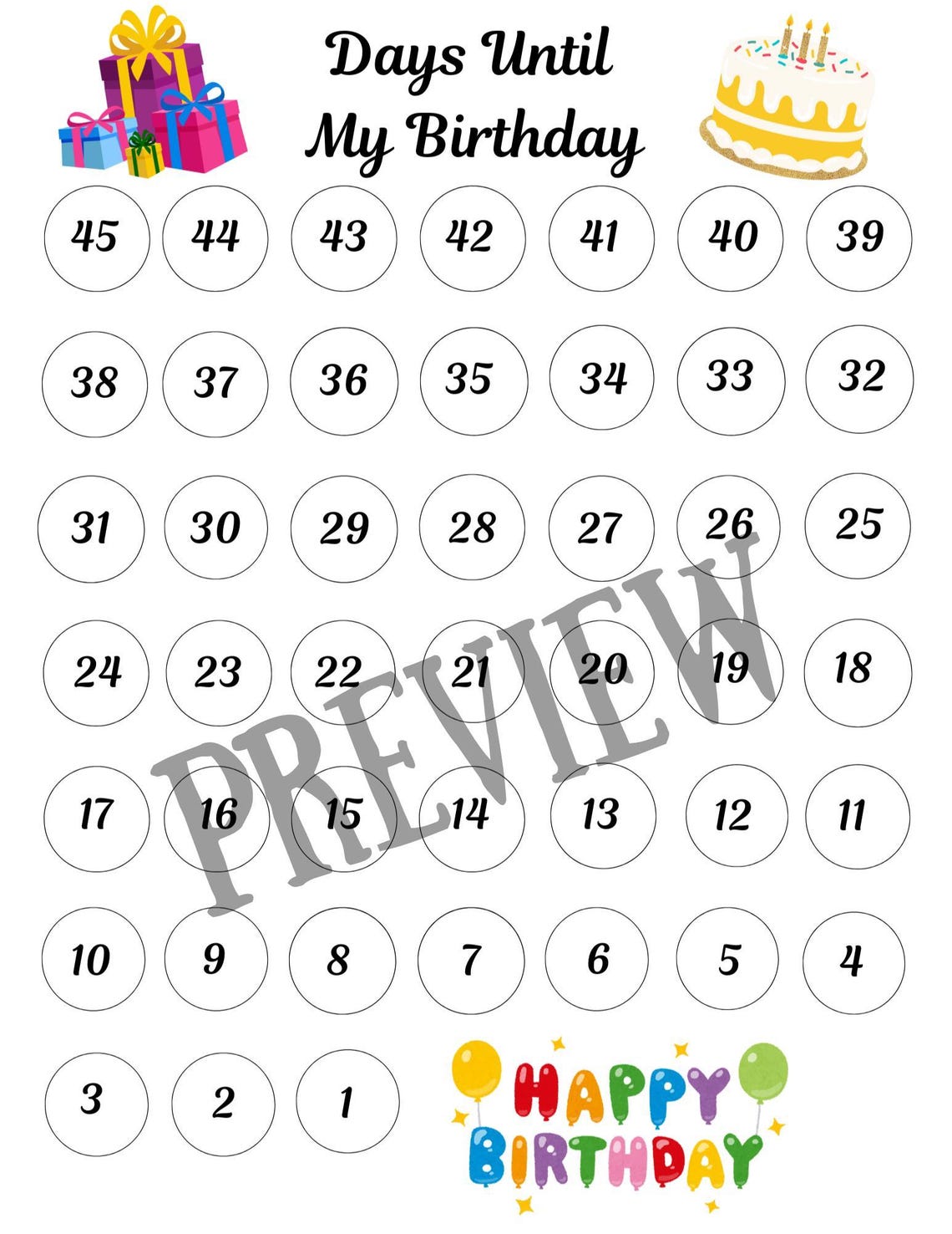 Kids Birthday Countdown | Printable Birthday Countdown Calendar | Fun ...