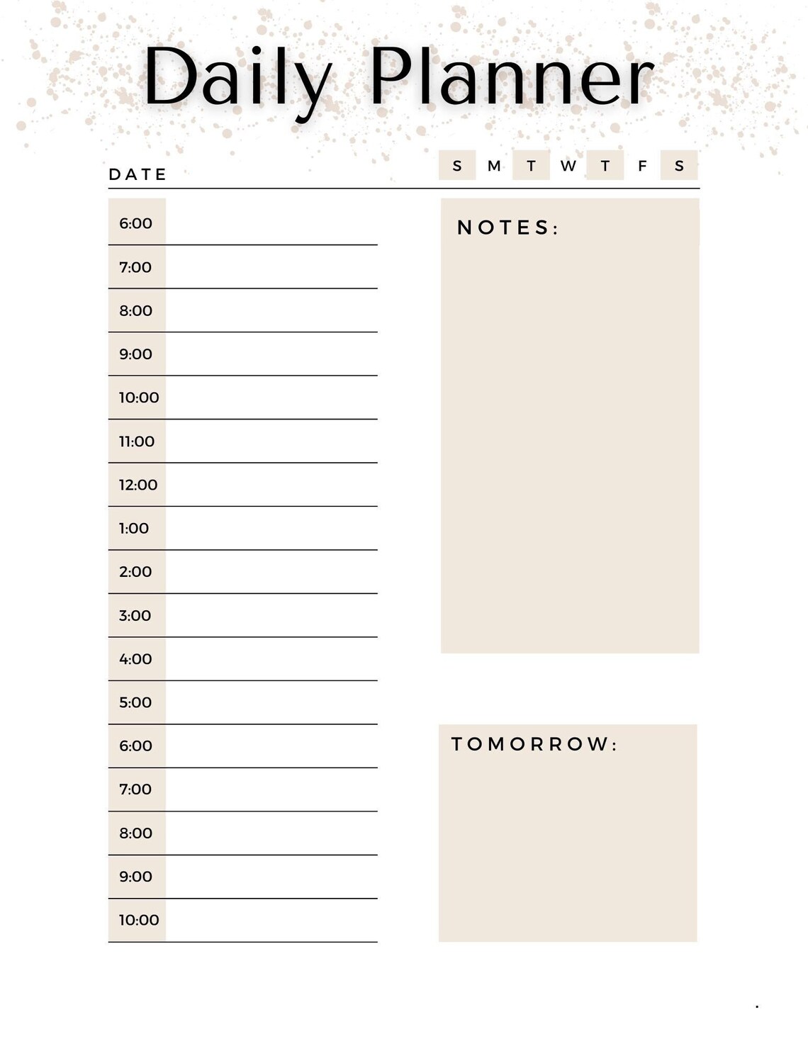 Printable Daily Planner Page | Brown Design Daily Schedule | Hourly ...